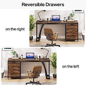 Tribesigns Computer Desk with 3 Drawers, 59-Inch PC Desk with Reversible Drawers, Industrial Study Writing Table Workstation with File Storage for Home Office, Rustic Brown