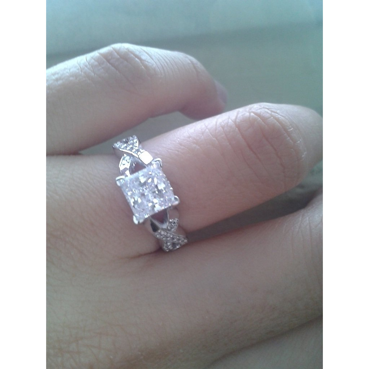 Size 7.5 - Solid 14k White Gold Princess Cut Solitaire with Round Side Stones CZ Cubic Zirconia Engagement Ring 2.5ct.