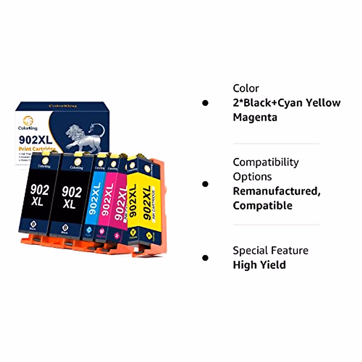 Colorking Remanufactured Ink Cartridge Replacement for HP 902XL 902 XL Ink Cartridges to use with HP Officejet Pro 6978 6968 6970 6958 6962 6975 6960 6954 Printer (5 High Yield Combo Packs)