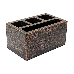 Samsiddhi Wooden 4 Compartment Flatware Caddy, Cutlery Utensil Holder, Silverware Condiment Organizer with Napkin Holder for Kitchen, Dining, Picnics, Grey Washed Mango Wood Caddy with Metal Handles