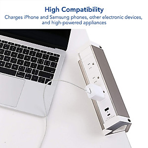 FlexiSpot 3-Outlet Power Strip Desk Clamp, Desk Mount Charging Power Station with 2 USB Charging Ports, Removable Desktop Edge-Mount Power Center with Surge Protection Plugs Output(White)