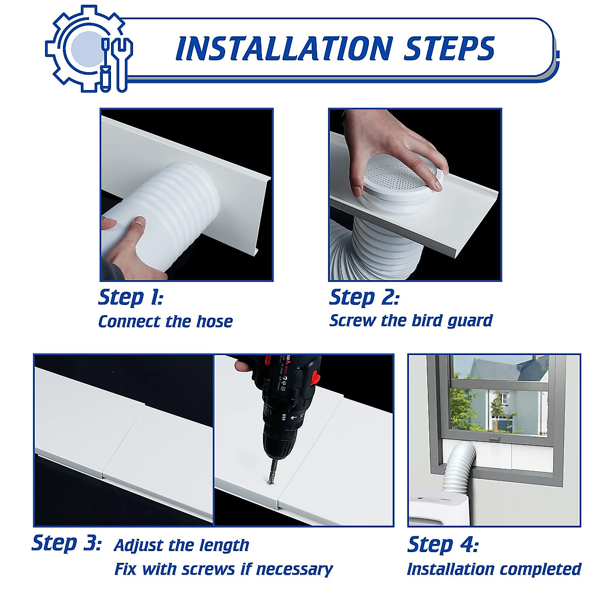 Wintcomfort Portable Air Conditioner Window Seal Plates Kit for Portable AC Exhaust Hose with 5" Diameter, Adjustable Seal Panels with Plastic Guard, Window Vent Kit for Sliding Windows