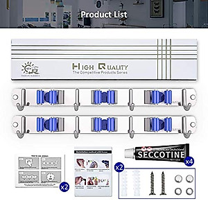 Broom Mop Holder Wall Mount, Broom Hook, 15'' Stainless Steel Heavy Duty Mop Broom Hanger-Mop hook With 3 Racks and 4 Hooks for Broom Storage Organizer-Broom Mop Organizer Wall Mount (2Packs)