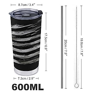 zxxpensy 20 Oz Tumbler Travel Cup American Flag Black & White Water Bottle, Stainless Steel Vacuum Insulated Coffee Mug with Straw Lid And Cleaning Brush