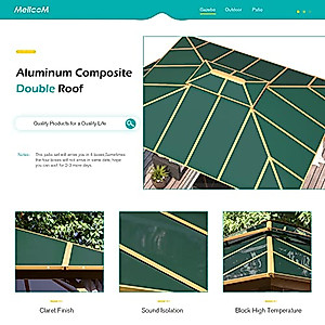 MELLCOM 10' x 12' Hardtop Gazebo, Wooden Finish Coated Aluminum Frame Outdoor Gazebo with Aluminum Double Roof, Blackish Green Metal Gazebo with Curtains and Nettings for Patios, Gardens, Lawns