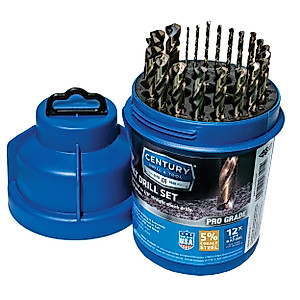 Century Drill & Tool, 26121, 21 PC Uest,Jobber Drill Bit,ProGrade, Cobalt Steel, High Speed Drill Bit Pack
