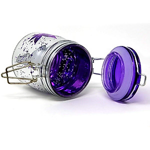 Airtight Glass Storage Jar Medium 3.75" Tall (Metallic Silver/Purple Leaf Galaxy)