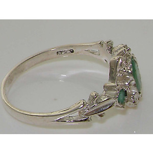 LetsBuyGold 925 Sterling Silver Real Genuine Emerald Womens Trilogy Engagement Ring - Size 6