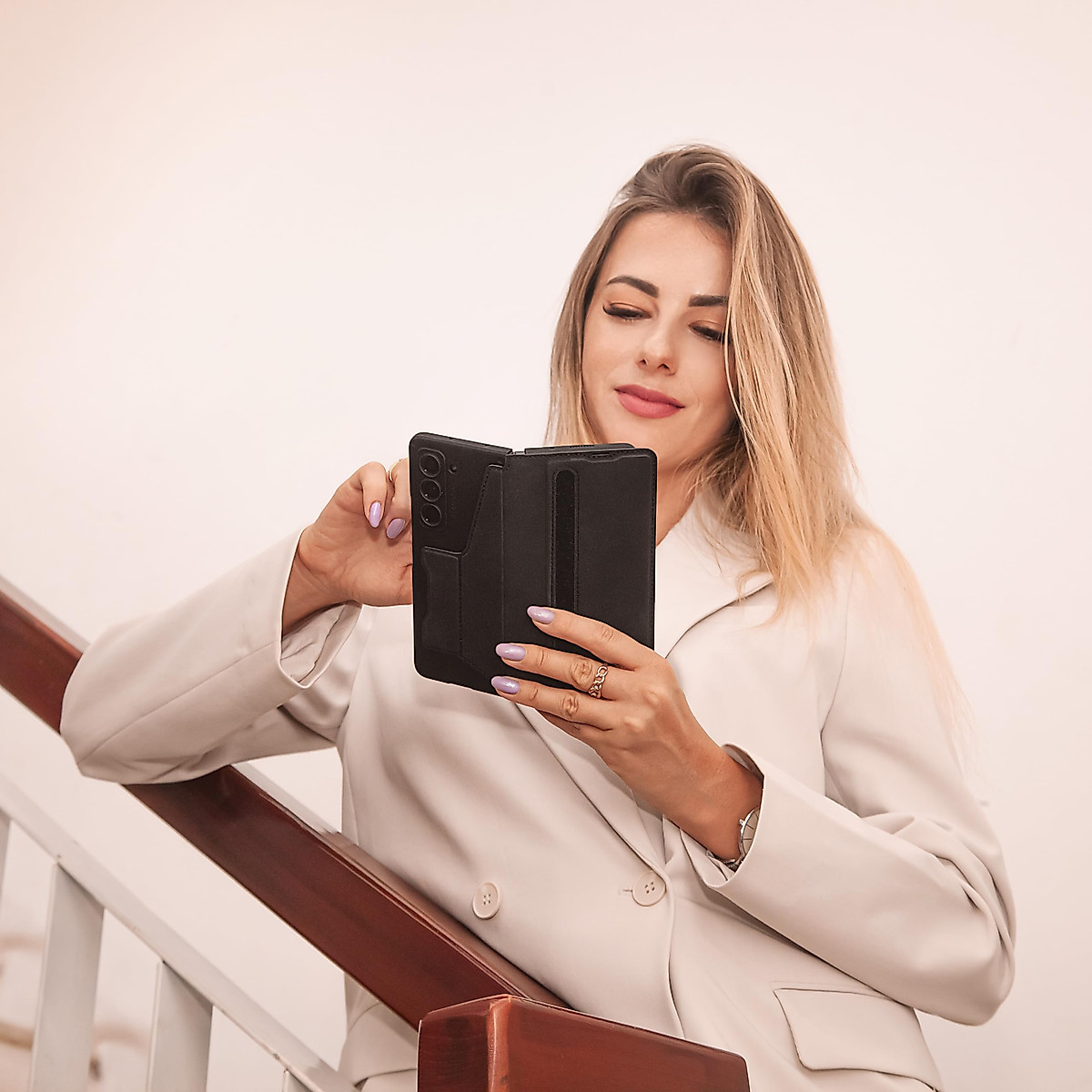 XIMAND for Samsung Galaxy Z Fold 5 5G Case with S Pen Holder (Removable),2 Card Slots,Explosion-Proof Glass,Protective Anti-Scratch,Hard Slim Leather Bracket Case with Screen Protector(Brown)