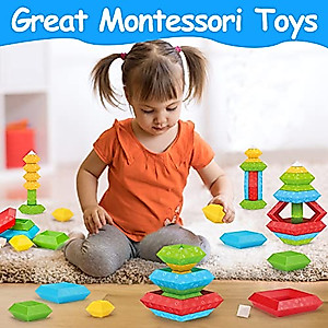 Montessori Toys for 2 3 4 5 Year Old Boy Girl, 30 Pcs Pyramid Stacking Building Blocks for Toddlers 1-3 Age 1-2 2-4 Kids STEM Stackable Sensory Educational Toy Fine Motor Classroom Manipulative Gift