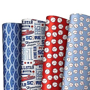 Dtiafu Baseball Wrapping Paper - 12 folded sheets with 4 classic baseball designs - Birthday Wrapping Paper for Boys Kids Men Sport Party - 20 X 28 Inches Per Sheet