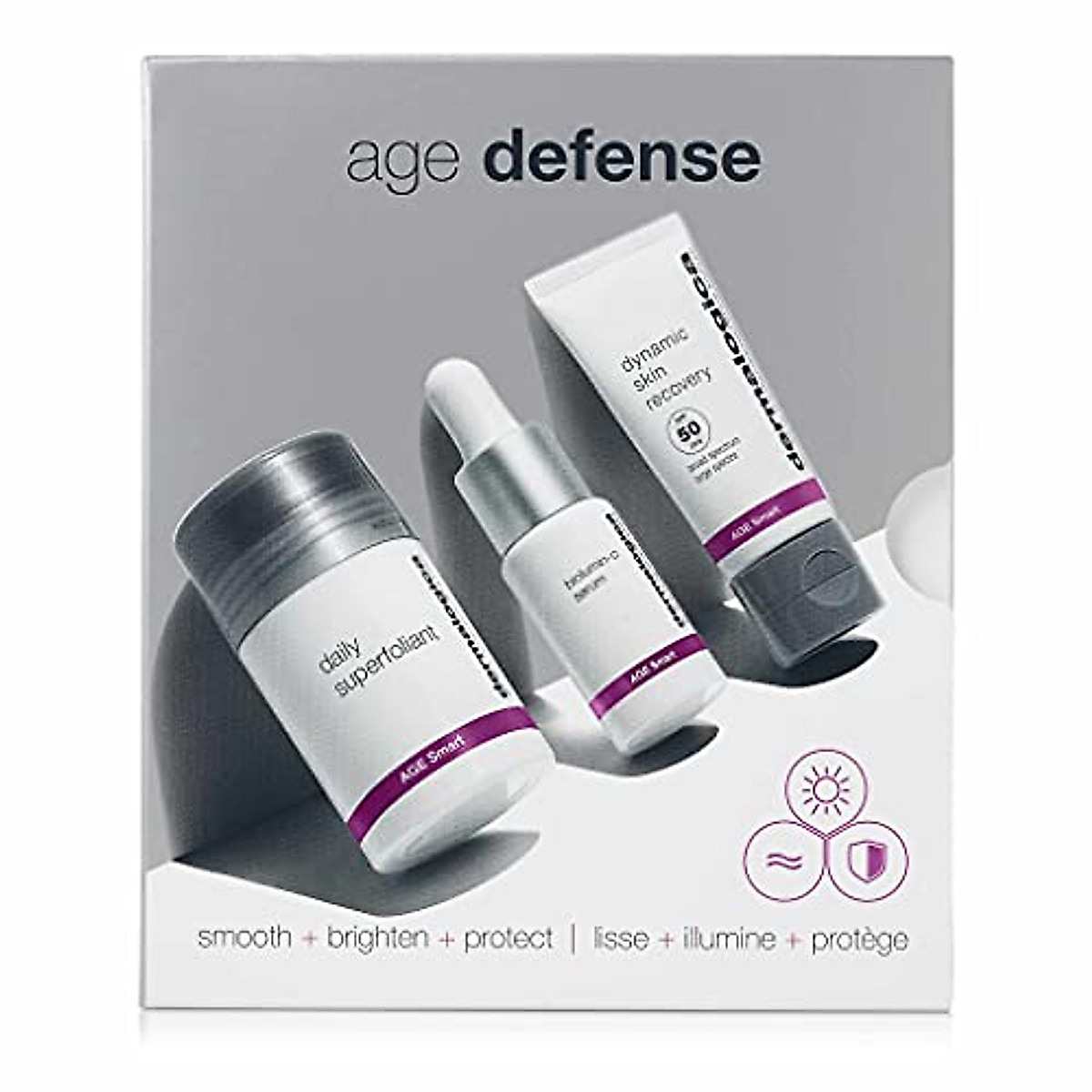 Dermalogica Age Defense Kit - Set Contains: Face Scrub, Vitamin C Serum, and Face Sunscreen - Smoothes, Firms, and Guards Against Skin Aging