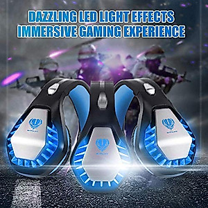 Headsets for Xbox One, PS4, PC, Nintendo Switch, Mac, Gaming Headset with Stereo Surround Sound, Over Ear Gaming Headphones with Noise Canceling Mic, LED Light