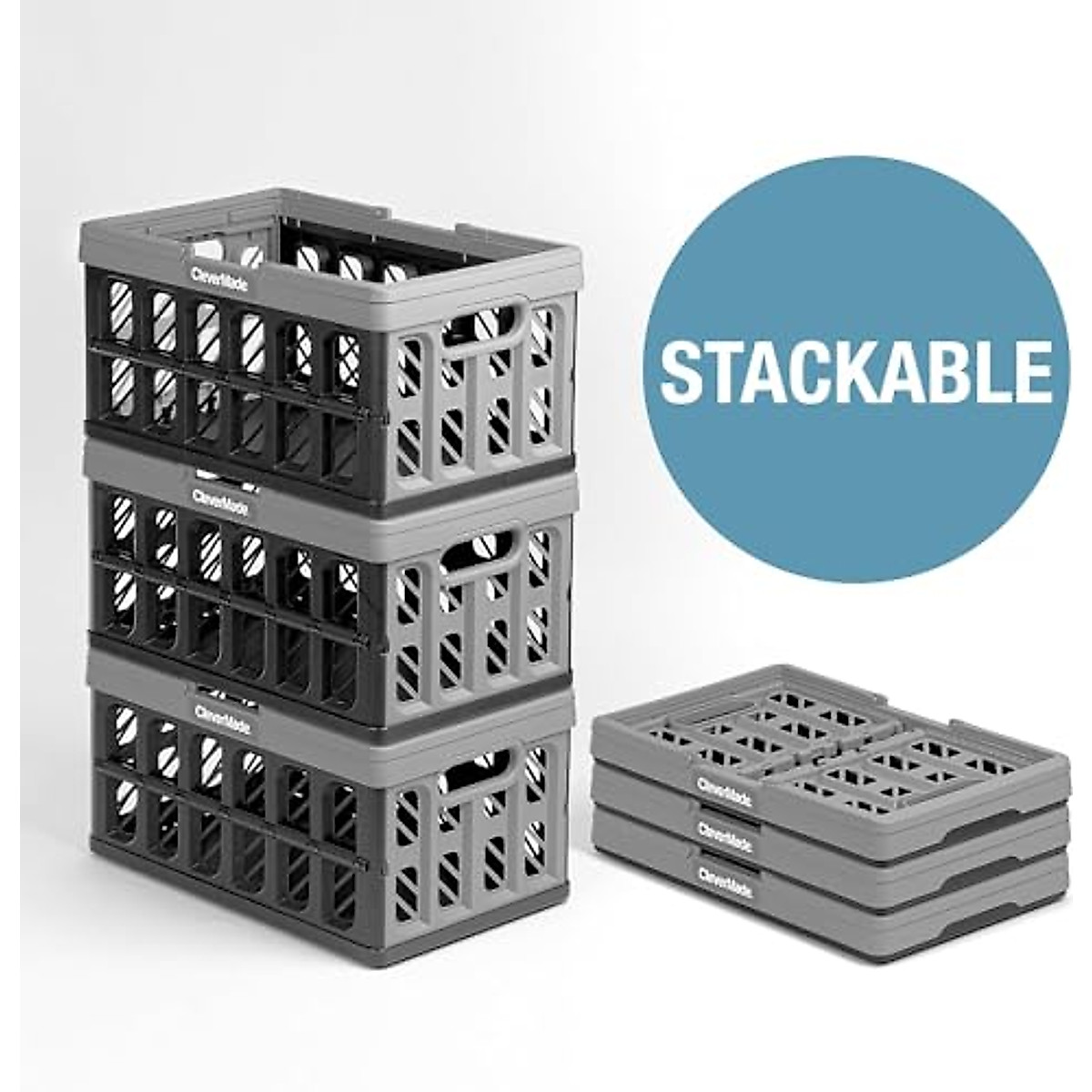 CleverMade Collapsible Shopping Basket, Ocean, 3PK - 24L (6 Gal) Reusable Plastic Grocery Shopping Baskets, Holds 25lbs Per Basket - Small Foldable Storage Crates with Handles