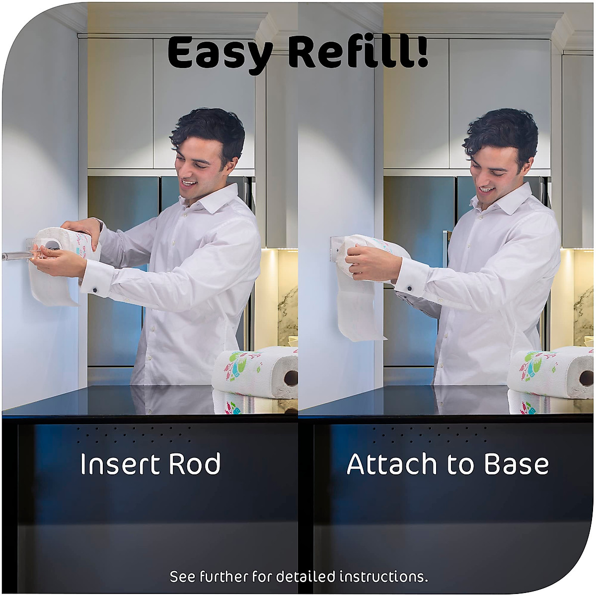 Srenta Clear Acrylic Paper Towel Holder Wall Mount Paper Towel Holder Under Cabinet, Wall Mounted Undermount Hanging Paper Towels Holder Dispenser, Holds Jumbo Rolls, Adhesive Strips & Screws Included