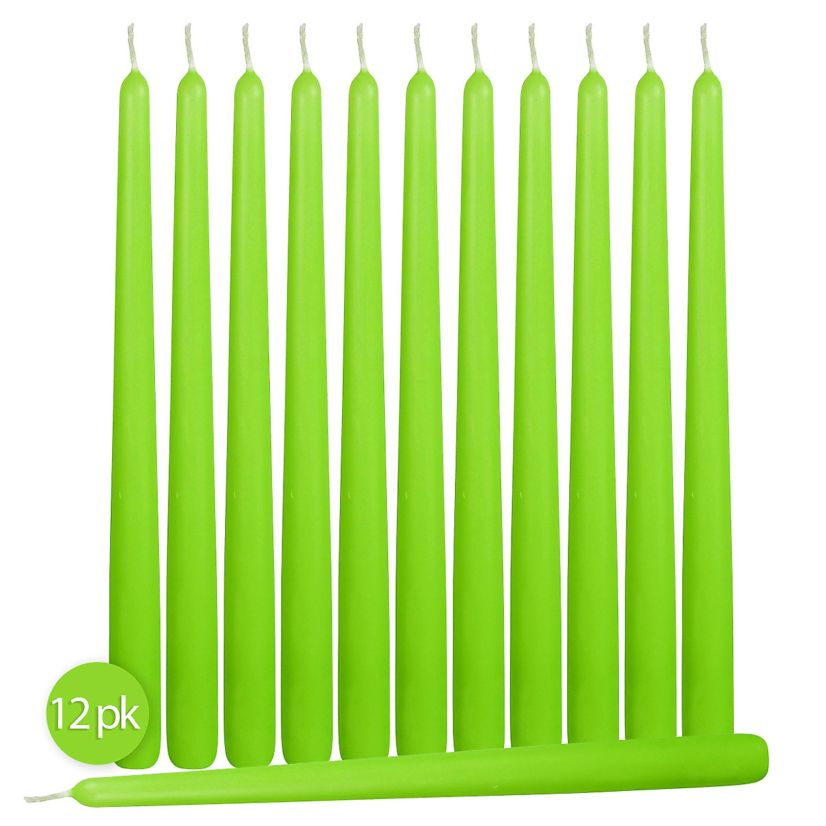 12 Pack Tall Taper Candles - 10 Inch Lime Dripless, Unscented Dinner Candle - Paraffin Wax with Cotton Wicks - 8 Hour Burn Time
