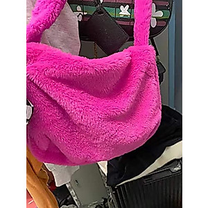GGOOB Y2k Purse Fuzzy Bag Y2k Bag Fuzzy Purse Y2k Fashion Fluffy Bag Cute Tote Bags Aesthetic Cute Purses for Women (Hot Pink)