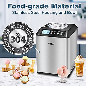 2.6 Qt Ice Cream Maker with Compressor, LCD Digital Display & Timer, No Pre-freezing, Countertop Gelato Makers, Automatic Ice Cream Machine for Homemade Use, Stainless Steel