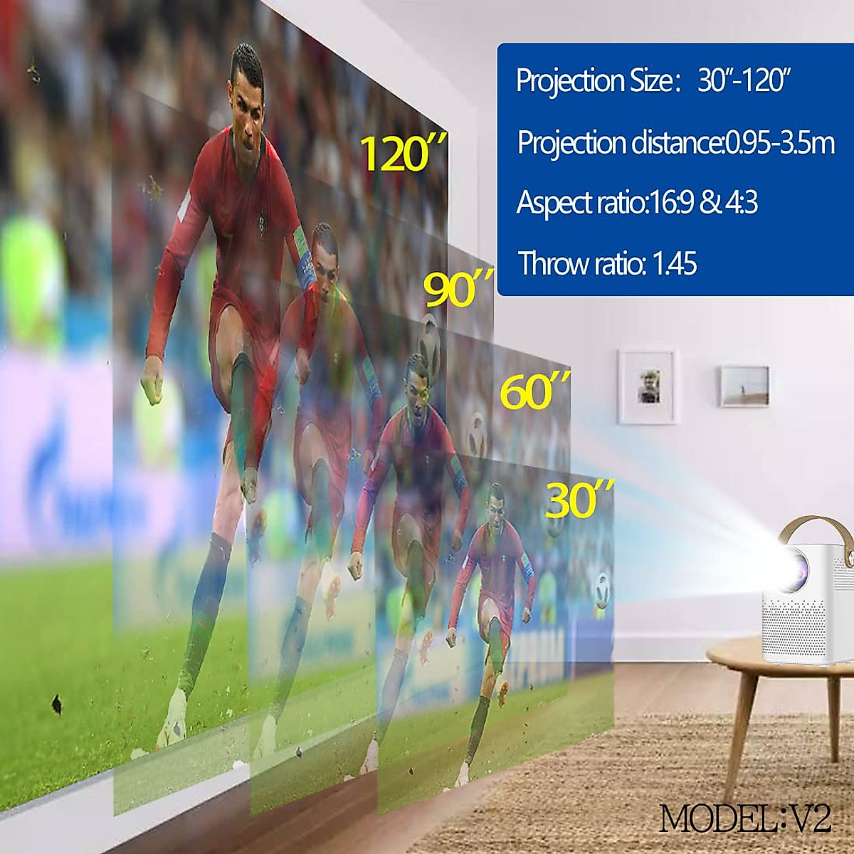 Mini Laptop Projector with WiFi Outdoor Movie Projector 8000LX200” Display, Full HD 1080P Vedio Projector Compatible with Smartphone Stick/PS4/AV/USB/Tablet/Laptop/PC EXCEL PPT iOS Android .