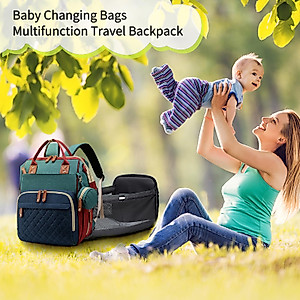 Diaper Bag with Changing Station, Waterproof 3 in 1 Baby Diaper Backpack with Foldable Changing Pad, Large Travel Back Pack for Girl Boy, Red-Green-Blue