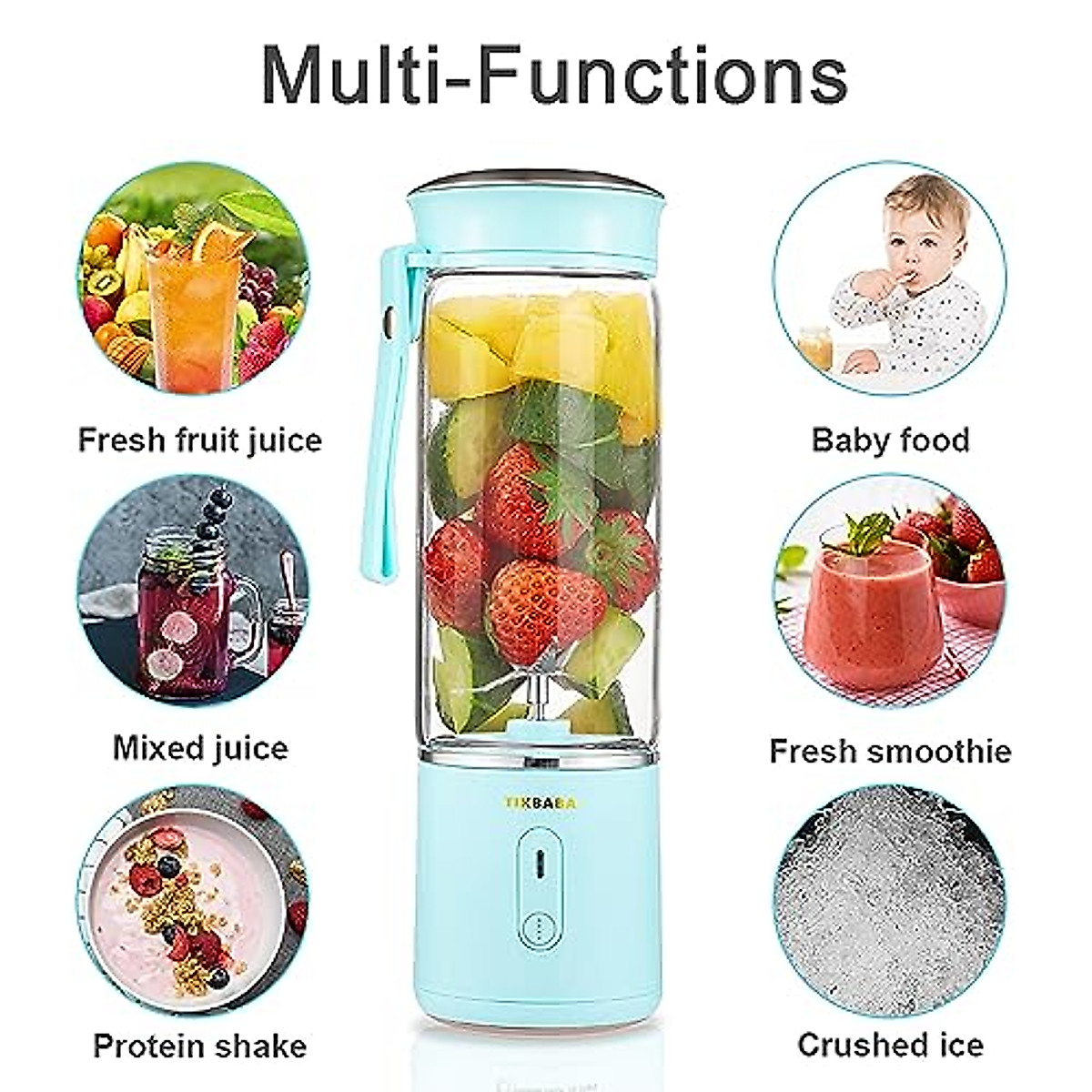 TIKBABA Personal size Blender for Shakes and Smoothies,400ml(Lake Blue)