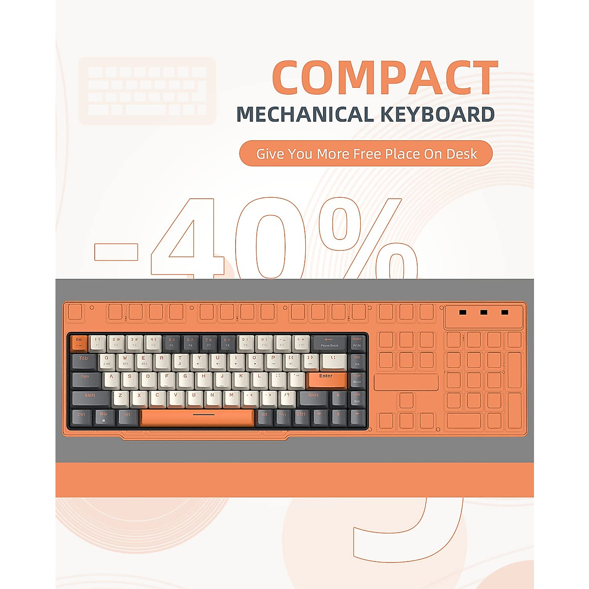 ZIYOU LANG RK68 60% Wireless Mechanical Keyboard, Bluetooth 5.0/2.4Ghz Dual Mode 2-in-1 USB-C Receiver Mini Mechanical Keyboard, Hot Swappable Red Switch Gaming Keyboard for PC/MAC/Laptops
