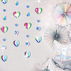 24Pcs 3D Iridescent Heart Garlands Holographic Birthday Party Streamers Anniversary Home Ceiling Décor Engagement Wedding Baby Shower Graduation Classroom Party Supplies
