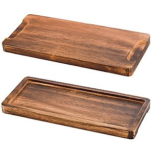 SOUJOY Set of 4 Wood Serving Tray, Oak Platter for Food, 12'', 14.5'' Rectangular Charcuterie Board with Edge for Home Decor, Dessert, Vegetables, Fruit, Appetizer, Cheese Dishes