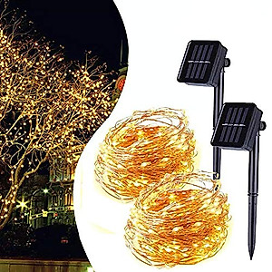 MorTime 200 LED 66 FT Solar Copper Wire String Lights, 8 Modes Waterproof Fairy String Lights for Indoor Outdoor Home Wedding Party Decoration, Warm White