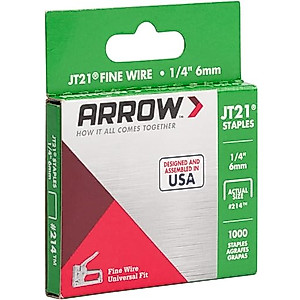Arrow 214 JT21 Thin Wire Staples for Staple Guns and Staplers, Use for Upholstery, Crafts, General Repairs, 1/4-Inch Leg Length, 7/16-Inch Crown Width, 1000-Pack