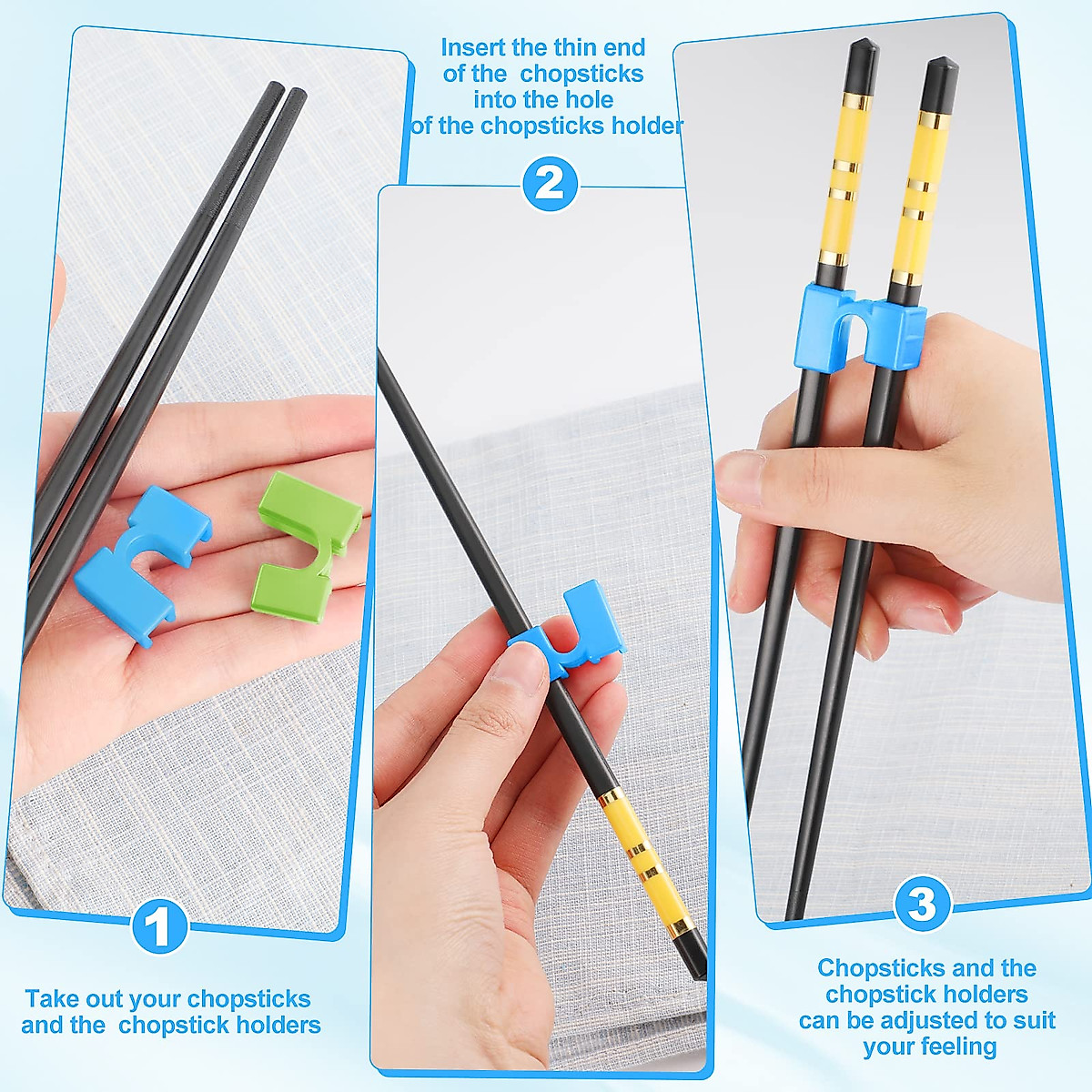 10 Pieces Reusable Chopstick Helpers Non Slippery Training Chopsticks Plastic Replaceable Practice Chopstick for Adults Kids Beginner Right or Left Handed Trainers(Blue, Green)