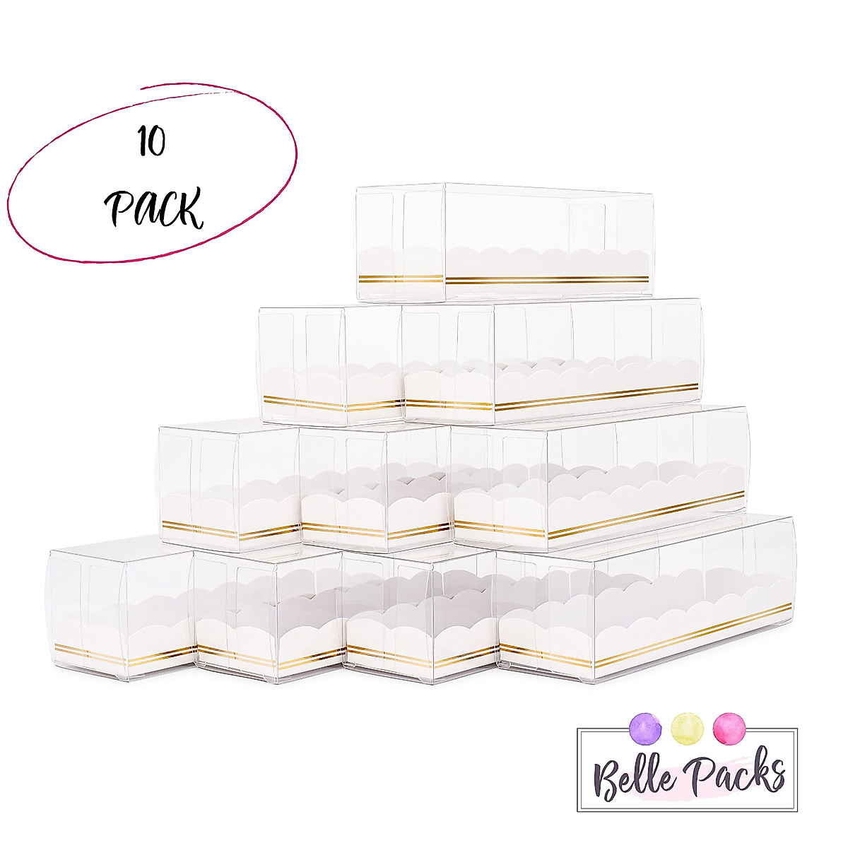 Chocolate Covered Strawberry Boxes Packaging - Set of 10 (6.3x2x2Inch) w/Gold Foil Design - Valentines Day Treat Boxes for Strawberries - Macaron Boxes as Truffle Boxes or Chocolate Strawberry Boxes