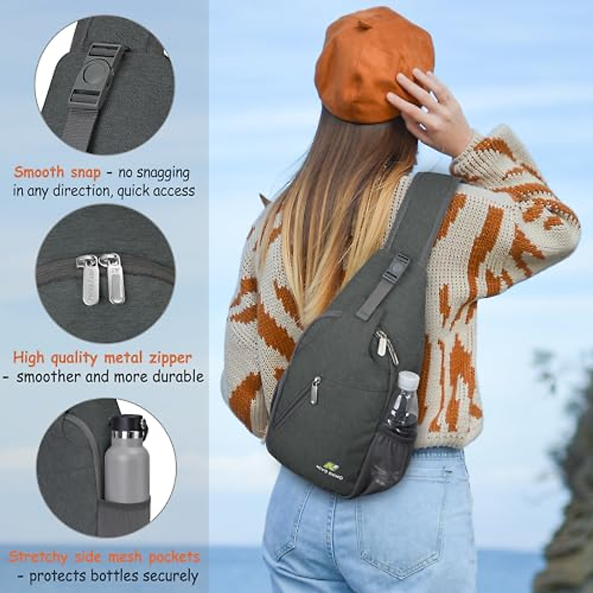 N NEVO RHINO Crossbody Sling Backpack Cross Body Bags for Women Small Sling Chest Bag Shoulder Backpack Travel Hiking Daypack