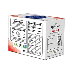 QuikTea Masala Chai Tea Latte 20 Pouches - Packaging May Vary | Single Serve | All Natural & Preservative Free Authentic Instant Chai