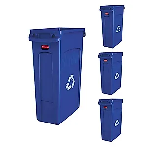 Slim Jim Trash Can Waste Bin with Venting Channels, Blue Recycling for Kitchen/Office/Workspace, Pack of 4