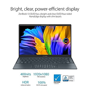 ASUS ZenBook 13 Ultra-Slim Laptop, 13.3 OLED NanoEdge, Intel Evo Platform i5-1135G7, 8GB LPDDR4X RAM, 256GB SSD, Thunderbolt 4, Wi-Fi 6, Windows 11 Home, AI Noise-Cancellation, Pine Grey, UX325EA-DH51