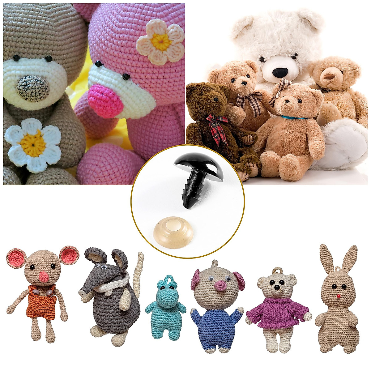 XKDOUS 260PCS Plastic Safety Eyes with Washers, 6-18 mm, 8 Sizes Safety Eyes for Crochet Crafts, DIY Crafts, Stuffed Animals