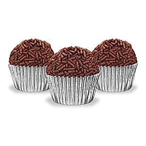 Candy Cups Dessert Wrappers Fla - Forminha para Brigadeiro - Metallic Foil Paper Liner for Sweets n. 5 | For Birthday, Bridal, Wedding and Baby Shower, 50 pieces, 0.5 in (Silver)