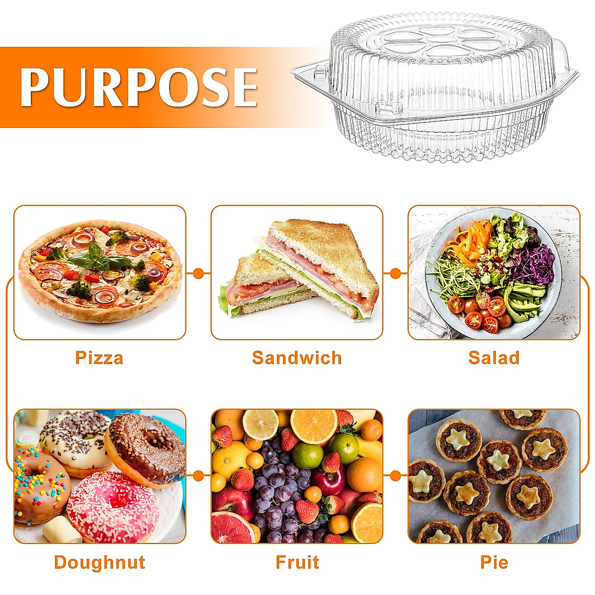 40 Pcs Disposable Pie Keeper Clear Plastic Dessert Containers with Hinged Locking Lids Round Pie Carrier Clamshell Takeout Food Containers for Flan Doughnut Cookies Salads Fruits Vegetables - 6 inch