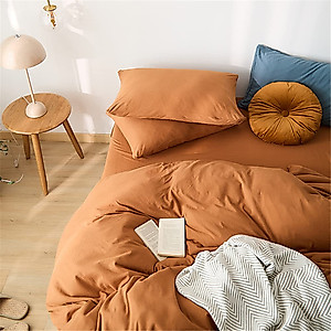 Zipper Halloween Bedding Brunt Orange Duvet Cover Queen Full Pumpkin Duvet Cover Set Fall Rust Orange Comforter Cover Zipper Tie 1 Duvet Cover 2 Pillow Shams,Aesthetic Bedding Full, No Comforter
