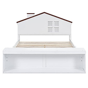 Harper & Bright Designs Full Bed Frames with House-Shaped Headboard, Wooden Kids Full Platform Bed Frame with LED Lights and Storage, Cute Single Full Led Bed for Girls Boys, White