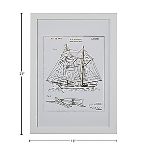 Amazon Brand – Stone & Beam Modern Gold Ink Reprint of Sailing Ship Patent, White Frame, 15" x 21"