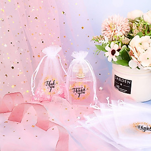 100 Pieces Thank You Bags Sheer Organza Bags, Small Jewelry Present Bags with Drawstring, 4 x 6 Mesh Wedding Party Favor Bags for Sachet, Jewelry, Candy, Soap, Makeup Organza Tulle Favor Bags (White)
