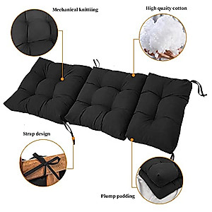 Indoor Outdoor Seat Cushions, 51” x 21” High Back Chair Cushion with Ties All Weather Patio Cushion Lounge Chair Cushions Deep Seat Patio Cushions Wicker Tufted Pillow for Patio Furniture (Black)