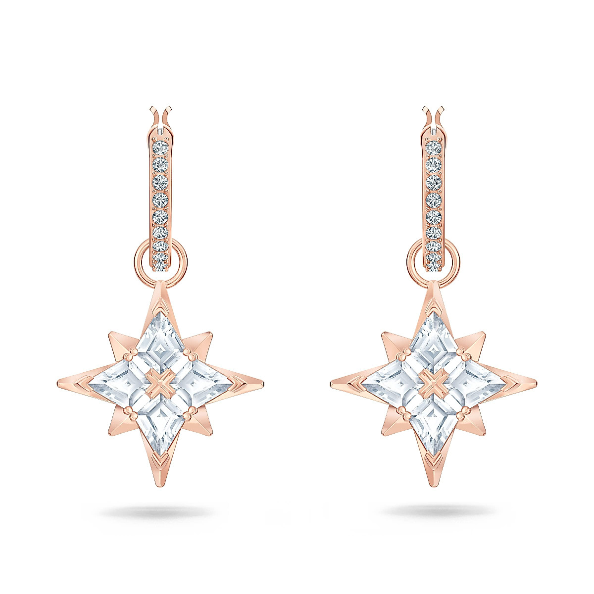 Swarovski Symbolica Collection Women's Dangling Mini Hoop Pierced Earrings, Rose-Gold Tone Finished with Clear Crystal Accents