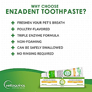 Vetoquinol Enzadent Enzymatic Toothpaste for Cats & Dogs – 3.2 oz, Poultry Flavor – Triple Enzyme Formula for Healthy Teeth & Gums – Oral Dental Care: Removes Plaque, Polishes Teeth & Freshens Breath