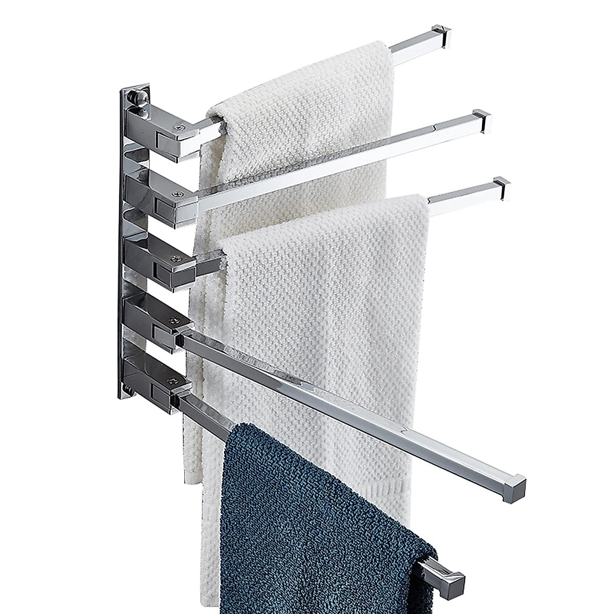 Towel Bar Folding, Bath Swivel Towel Holder Rack Space Bathroom Adjustable Hand Pull Out Folding Arm Hanger Holder Multi Bar Wall Mount Polished Finish,5 Strokes,Silver