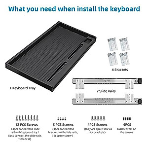 TOOCUST Under Desk Keyboard Tray, 20.3" Wx10.5 D Sturdy Key Board Tray Under Desk Slide with Pen Tray, Desk Extender with Pen Holder,Black