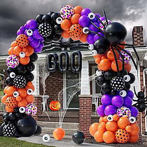 Wecepar 130Pcs Halloween Balloon Garland Arch kit with Halloween Spider Balloon Boo Aluminum Foil Banner Balloons Black Orange Purple Confetti Balloons Dot balloon for Halloween Day Party Decorations