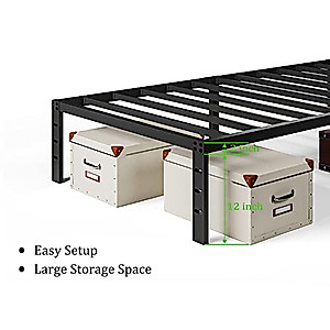 Twin Size Metal Bed Frame 14 inch High 3000lbs Heavy Duty Twin Platform No Box Spring Needed Easy to Assemble Noise Free-Twin Black
